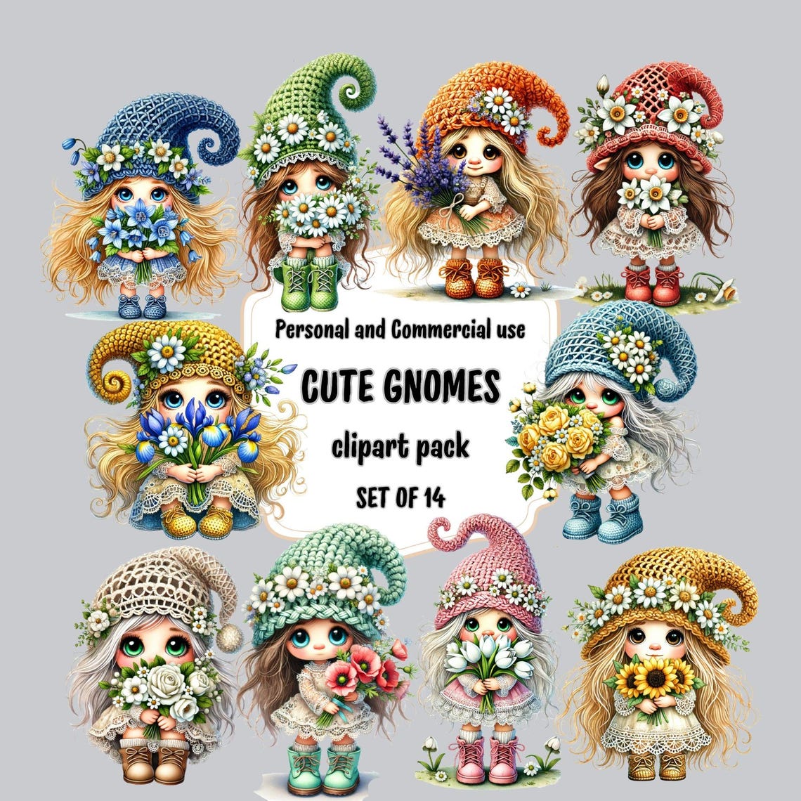 Cute Gnomes Png | Gnomes With Flowers Clipart | Girl Gnome Clip Art ...