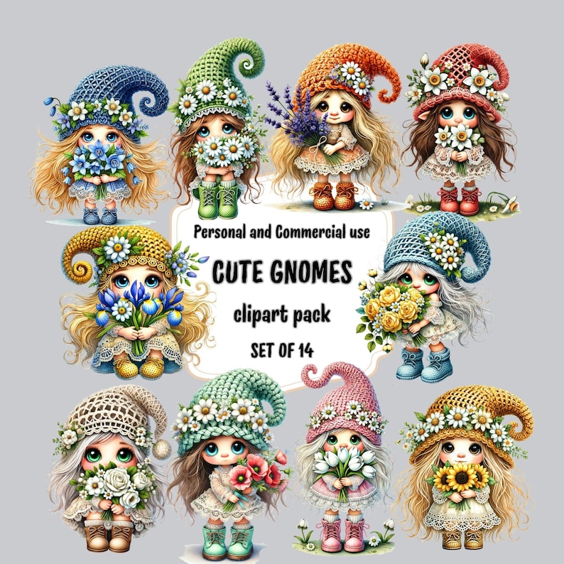 Cute Gnomes Png | Gnomes With Flowers Clipart | Girl Gnome Clip Art ...