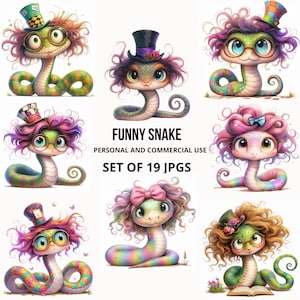 Funny Snake Clipart Set, Whimsical Snake Illustrations With Hats ...