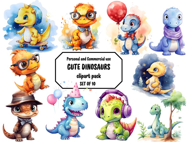 Dinosaur Clipart PNG, Cute T-rex Clip Art, Watercolor Cartoon Dinosaurs ...