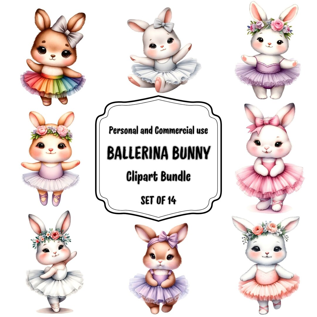 Watercolor Ballerina Bunny Clipart | 14 PNG Floral Bunny Clipart ...