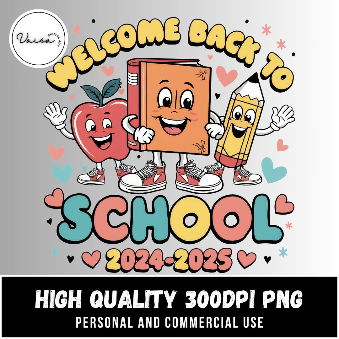 Welcome Back to School, 2024-2025 PNG , Cute Cartoon Apple, Book, and ...