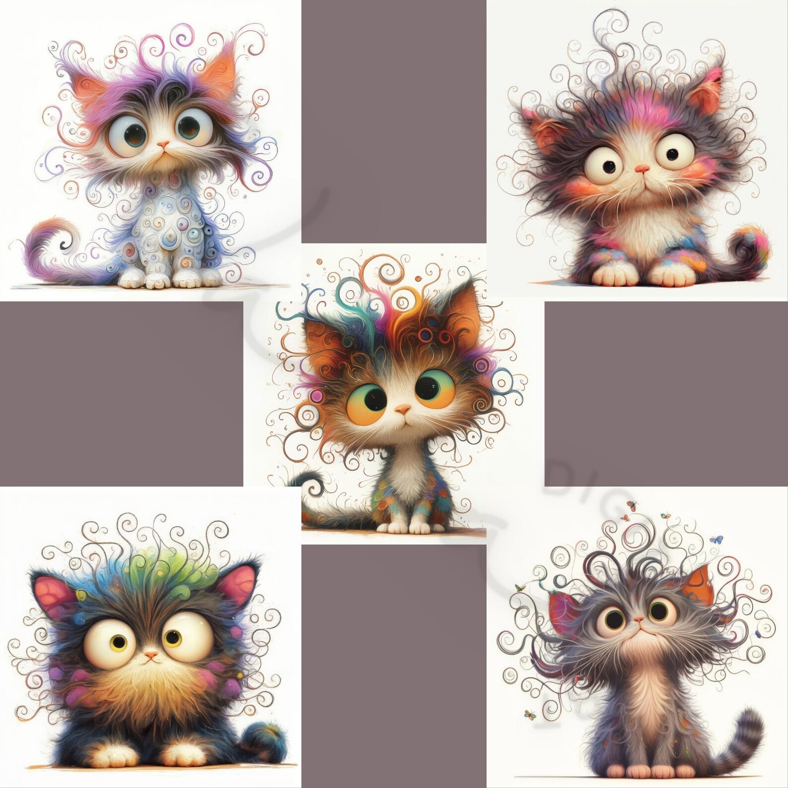 Frazzled Cat Clipart, 12 Adorably Messy Cat Images, Whimsical Furry ...