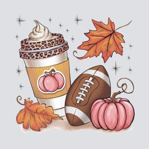 Autumn Coffee and Football Clipart, Fall Leaves and Pumpkin Spice, Fall ...