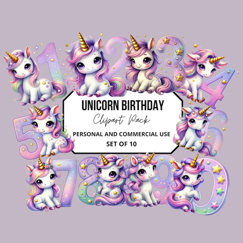 Unicorn Birthday Numbers PNG ,girl Birthday Party, PNG File, Watercolor ...
