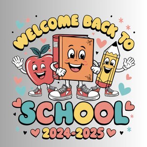 Welcome Back to School, 2024-2025 PNG , Cute Cartoon Apple, Book, and ...