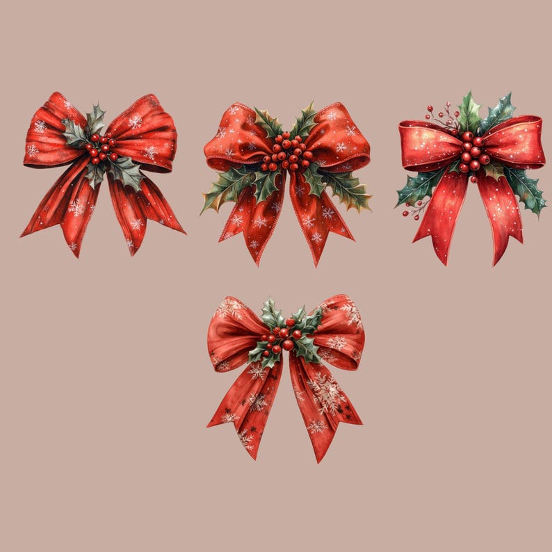 Christmas Bow Clipart, Christmas Ribbon PNG, Festive Bows PNG, Holiday ...