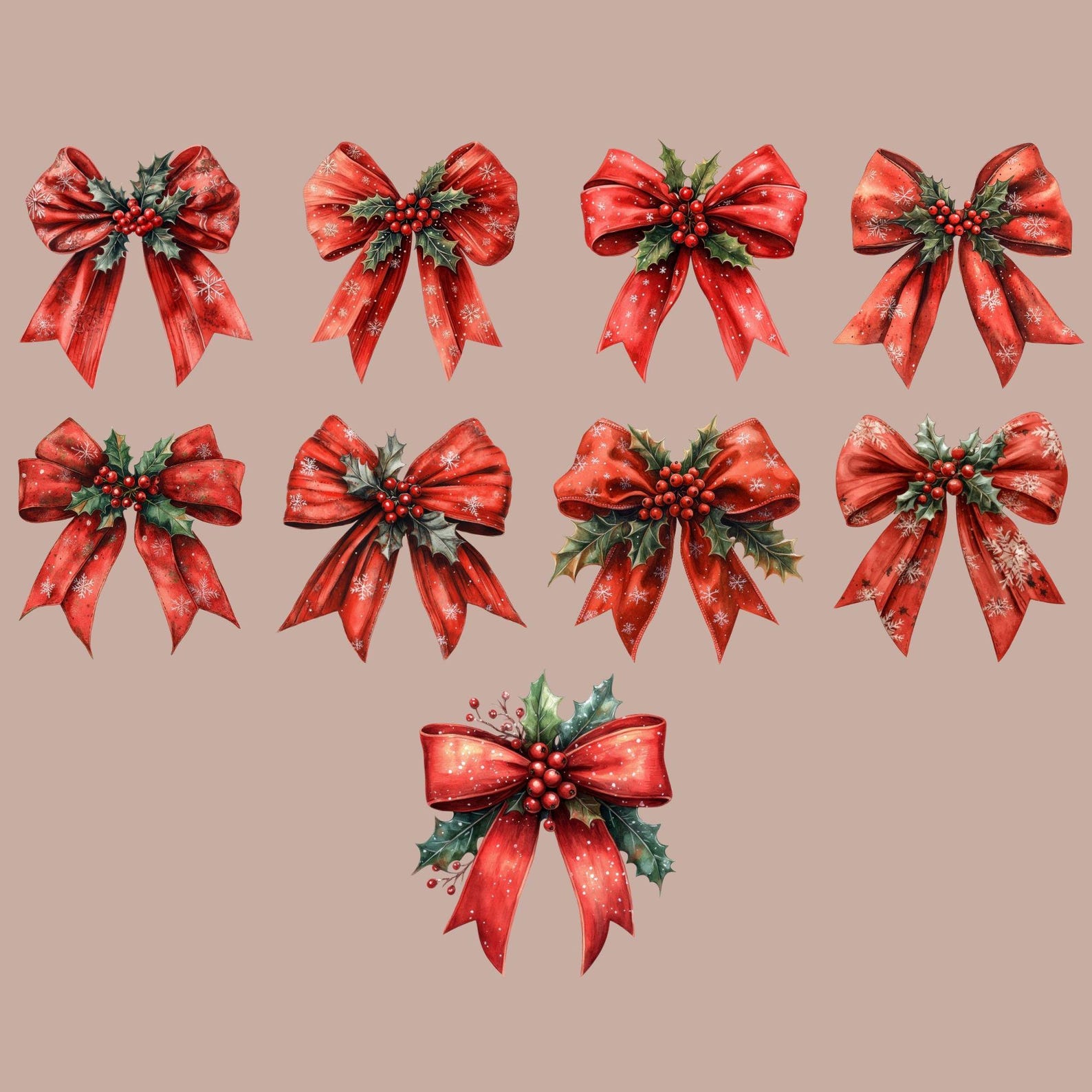 Christmas Bow Clipart, Christmas Ribbon PNG, Festive Bows PNG, Holiday ...