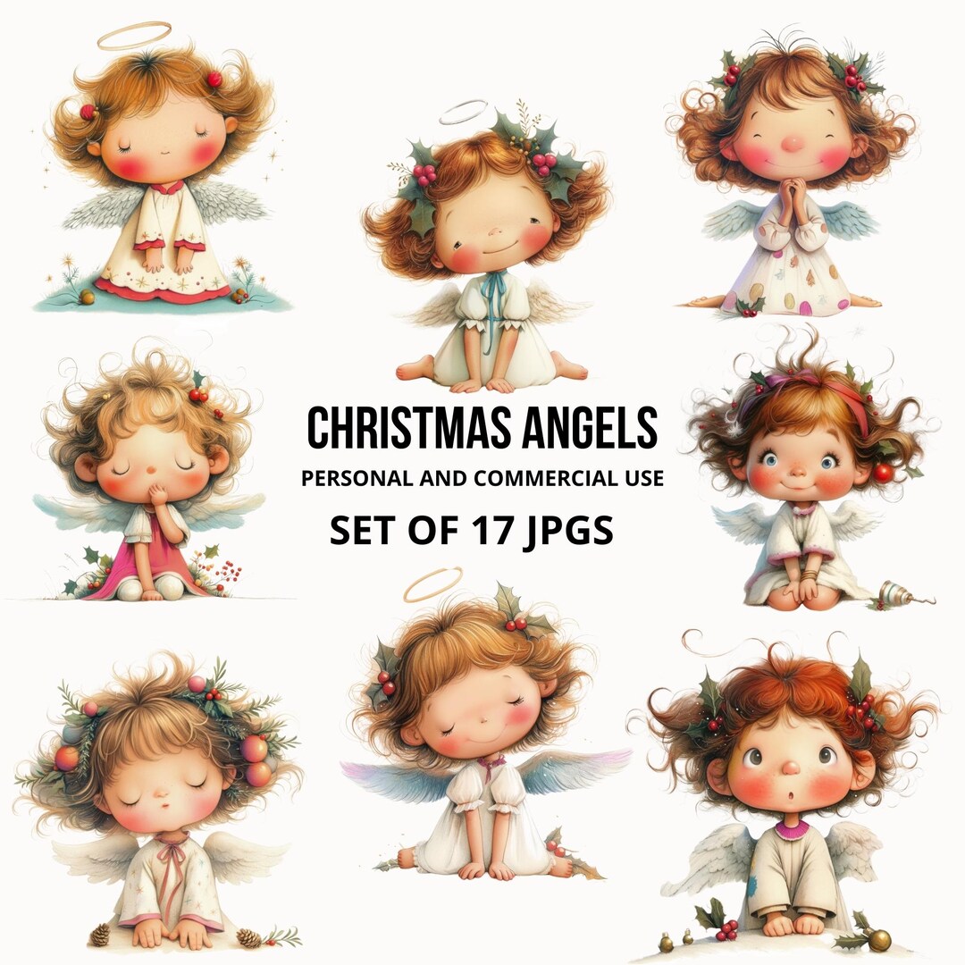 Christmas Angel Clipart, Watercolor 17 Jpgs, Cute Festive Angel ...