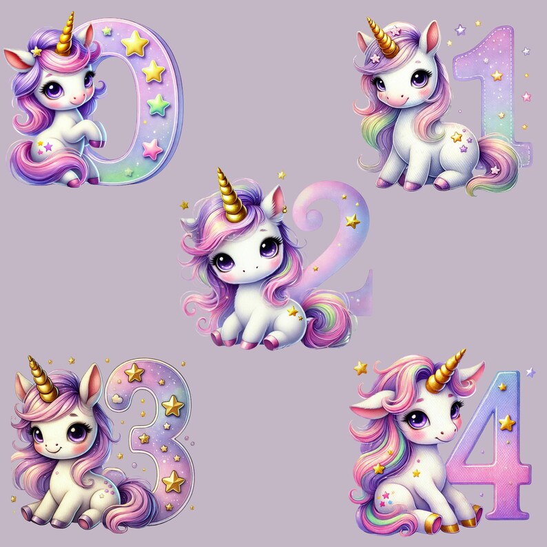 Unicorn Birthday Numbers PNG ,girl Birthday Party, PNG File, Watercolor ...