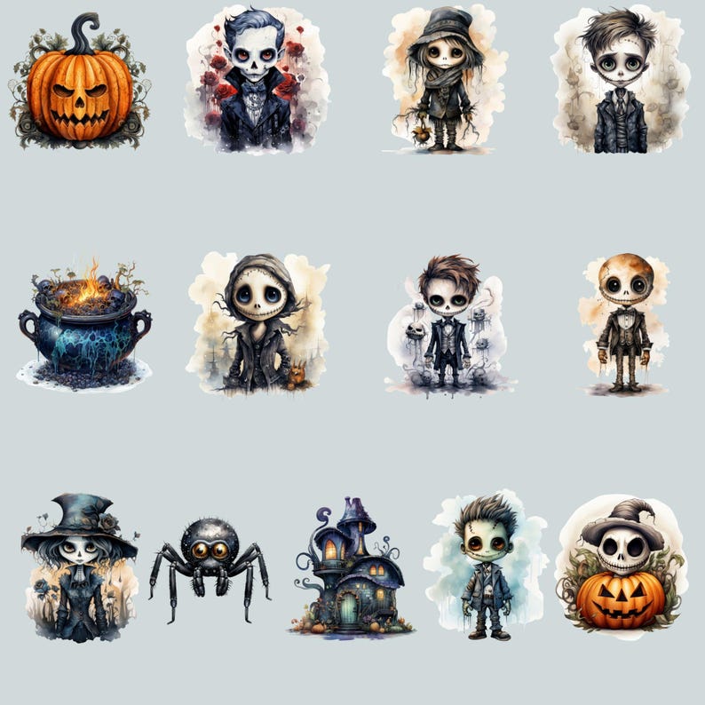 Halloween Characters Clipart Pack, Spooky Cute Designs, PNG, Digital ...