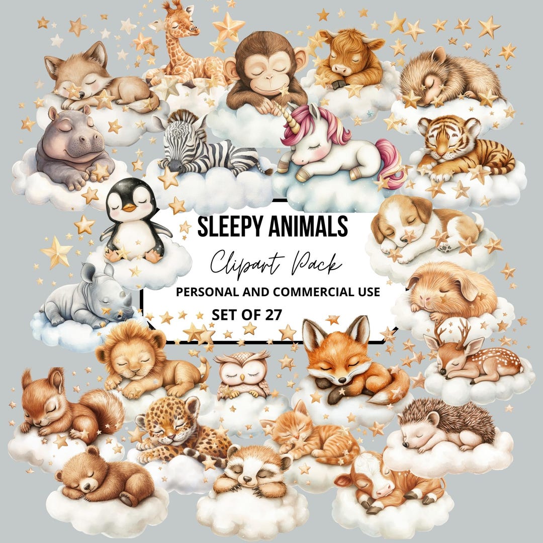 Watercolor Sleepy Animals Clipart, Cute Baby Animal Illustrations, Cute ...