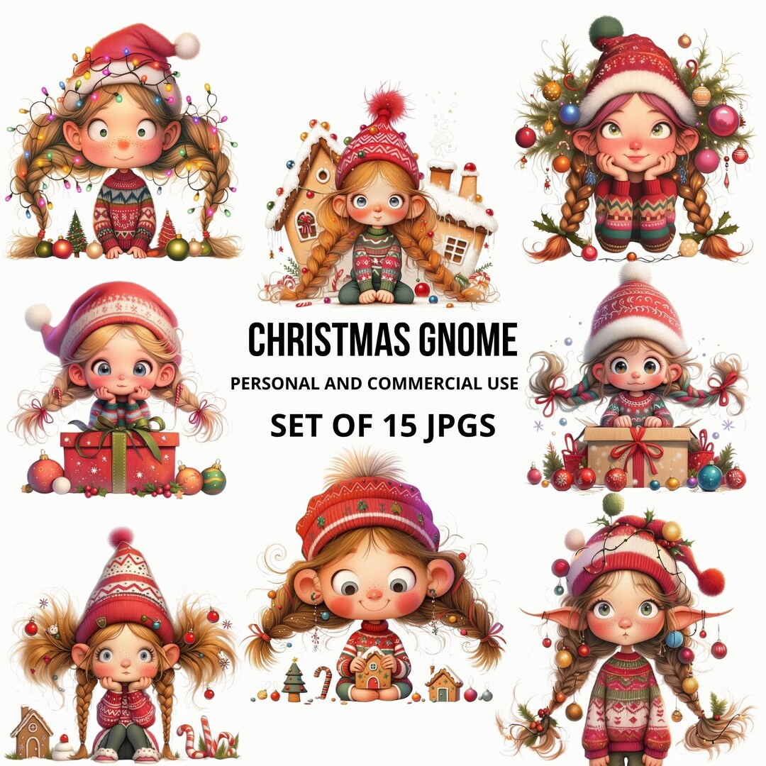 Watercolor Christmas Gnome Clipart, Cute Gnome, 15 JPG Holiday Art ...