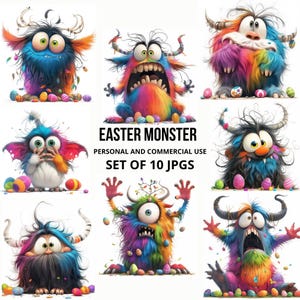 Quirky Easter Monster 10 High Res Watercolor Jpgs for Junk Journaling ...