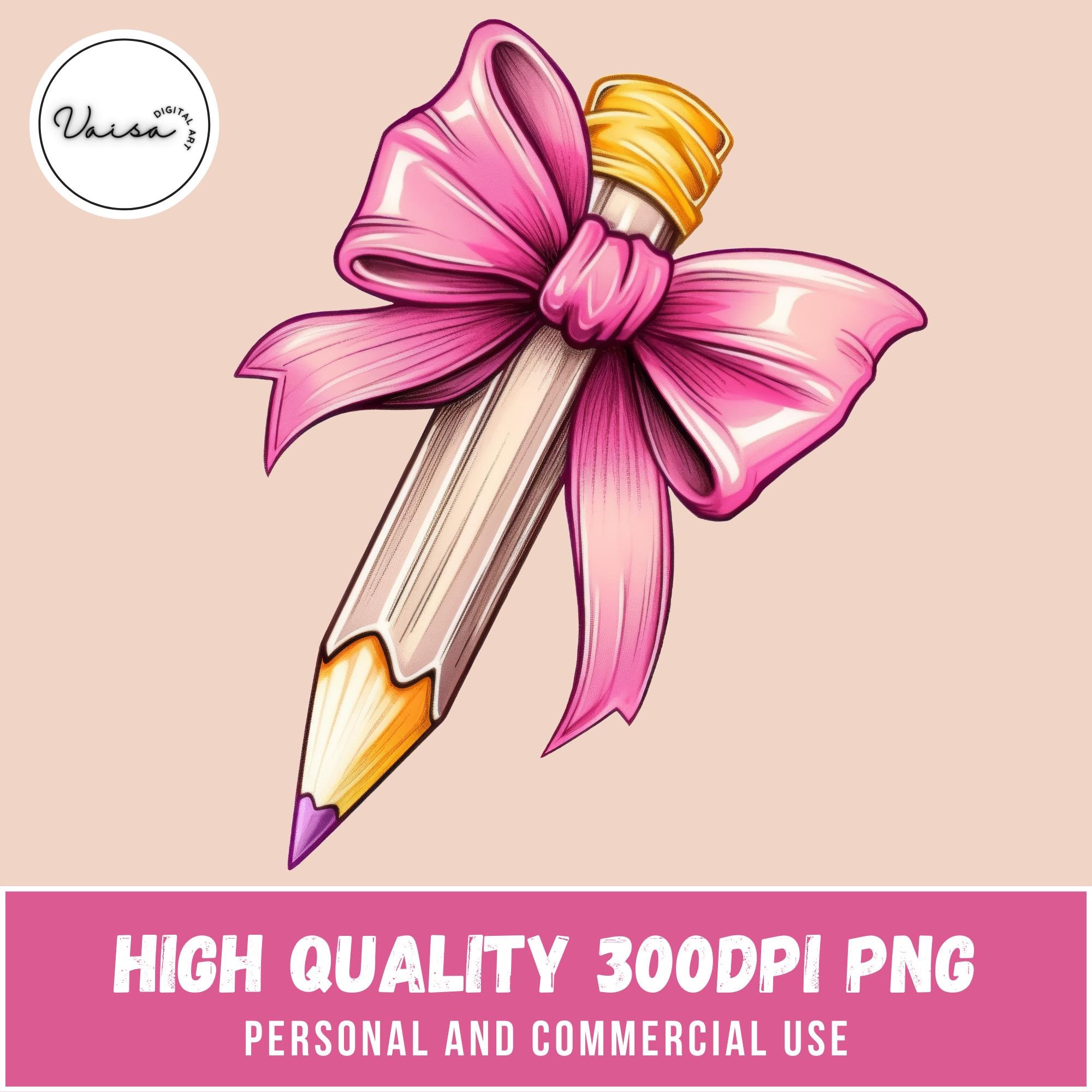 Bow Pencil Png, Cute Pencil With Pink Bow Art Print, Coquette Pencil ...