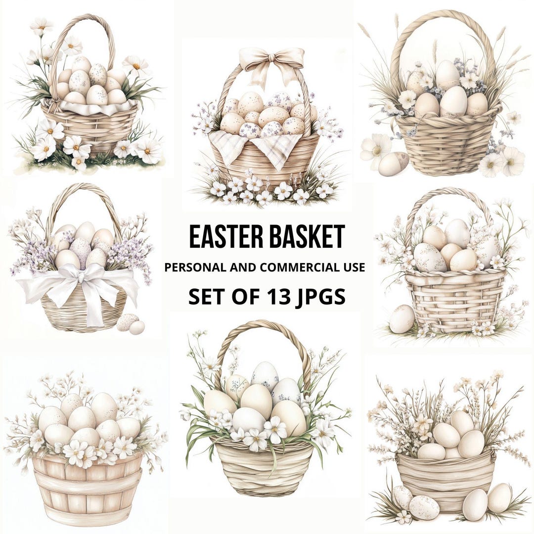 Easter Basket Clipart Bundle, Rustic Spring Illustrations, Wicker ...