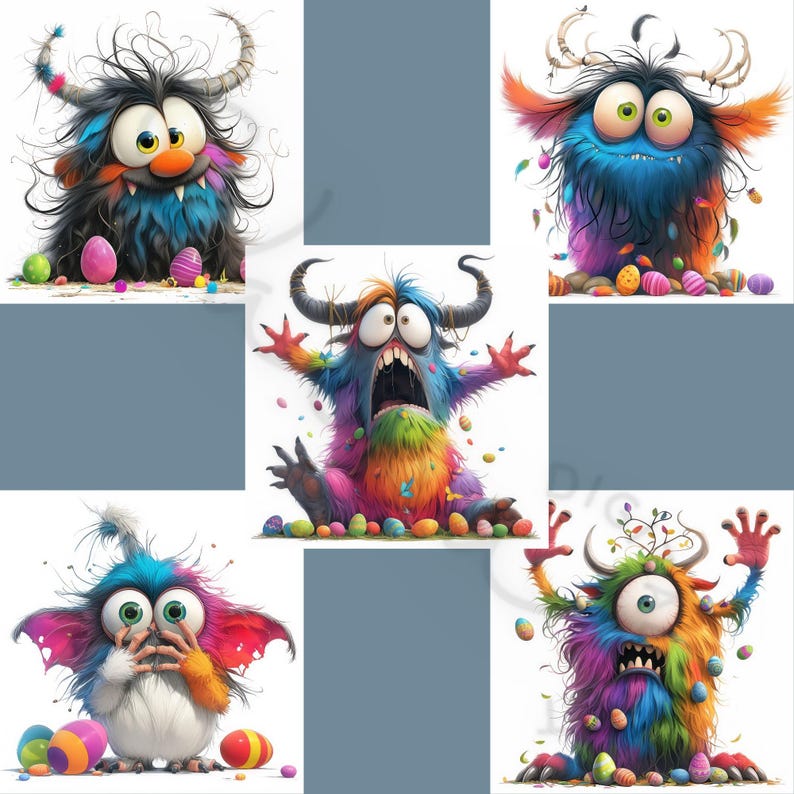 Quirky Easter Monster 10 High Res Watercolor Jpgs for Junk Journaling ...