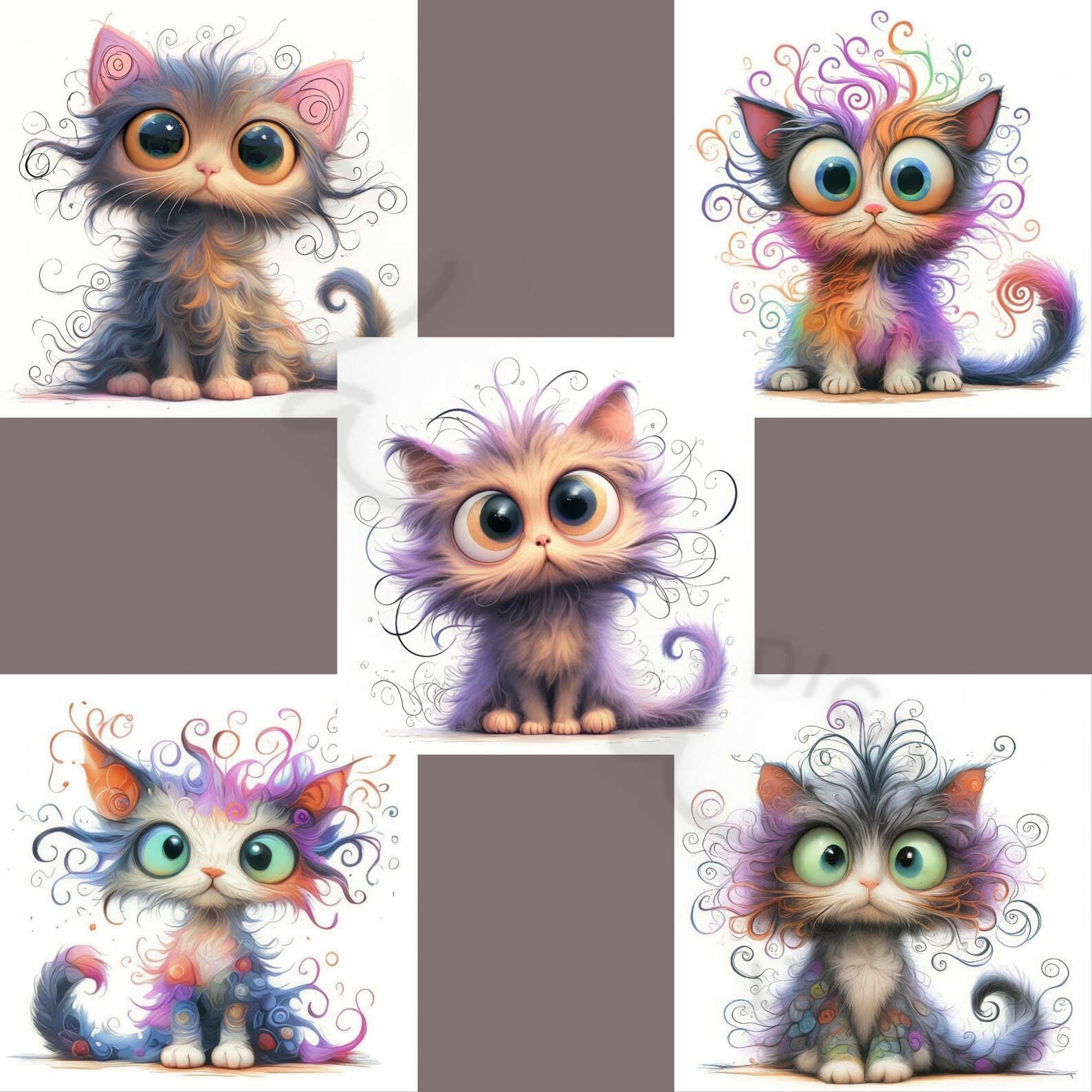 Frazzled Cat Clipart, 12 Adorably Messy Cat Images, Whimsical Furry ...