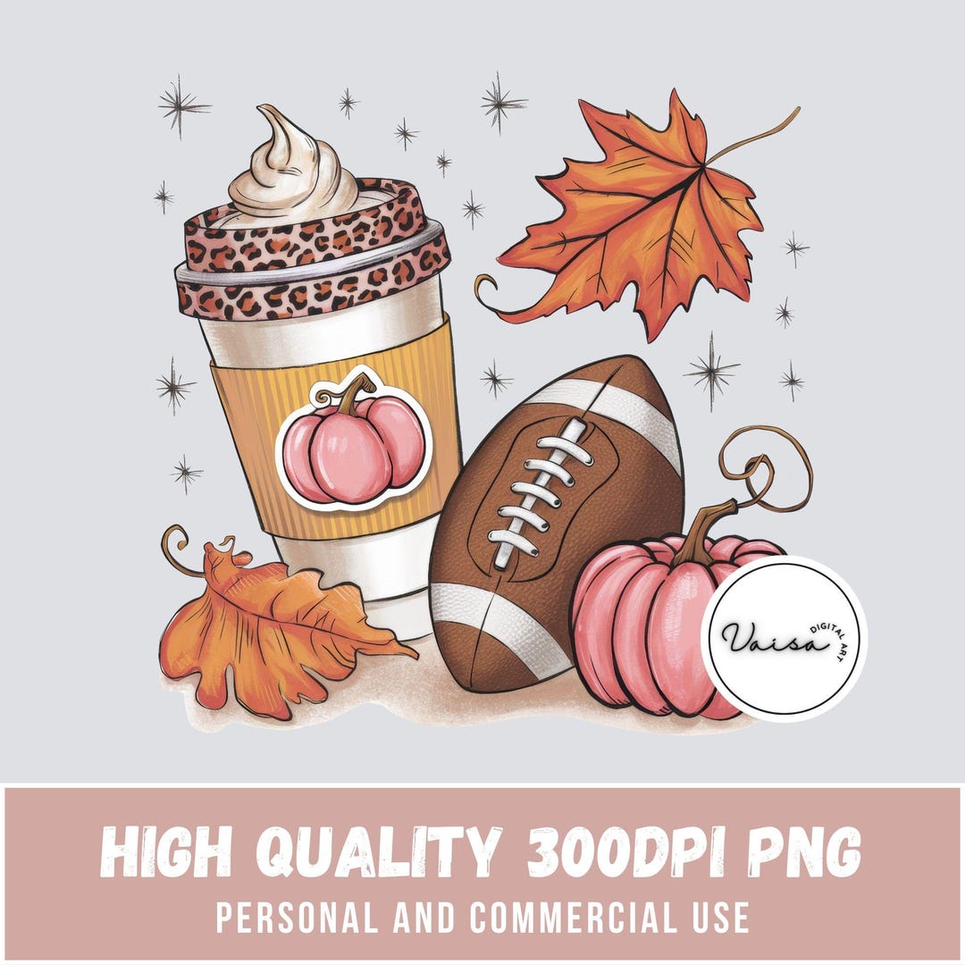 Autumn Coffee and Football Clipart, Fall Leaves and Pumpkin Spice, Fall ...