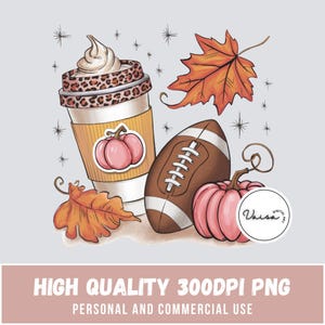 Autumn Coffee and Football Clipart, Fall Leaves and Pumpkin Spice, Fall ...