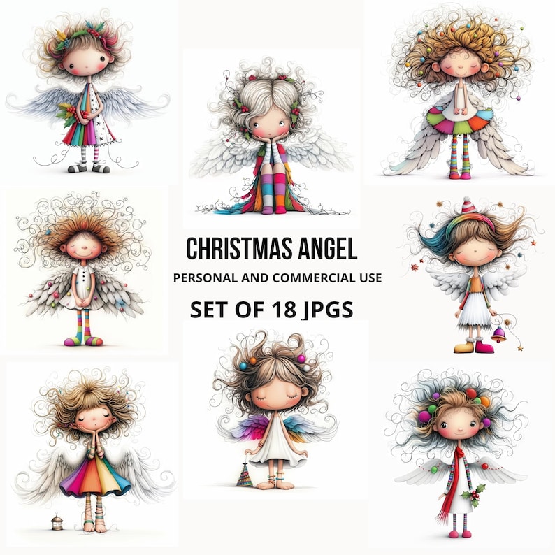 Christmas Angel Clipart, 18 Whimsical Angel Jpgs, Festive Angel Art ...