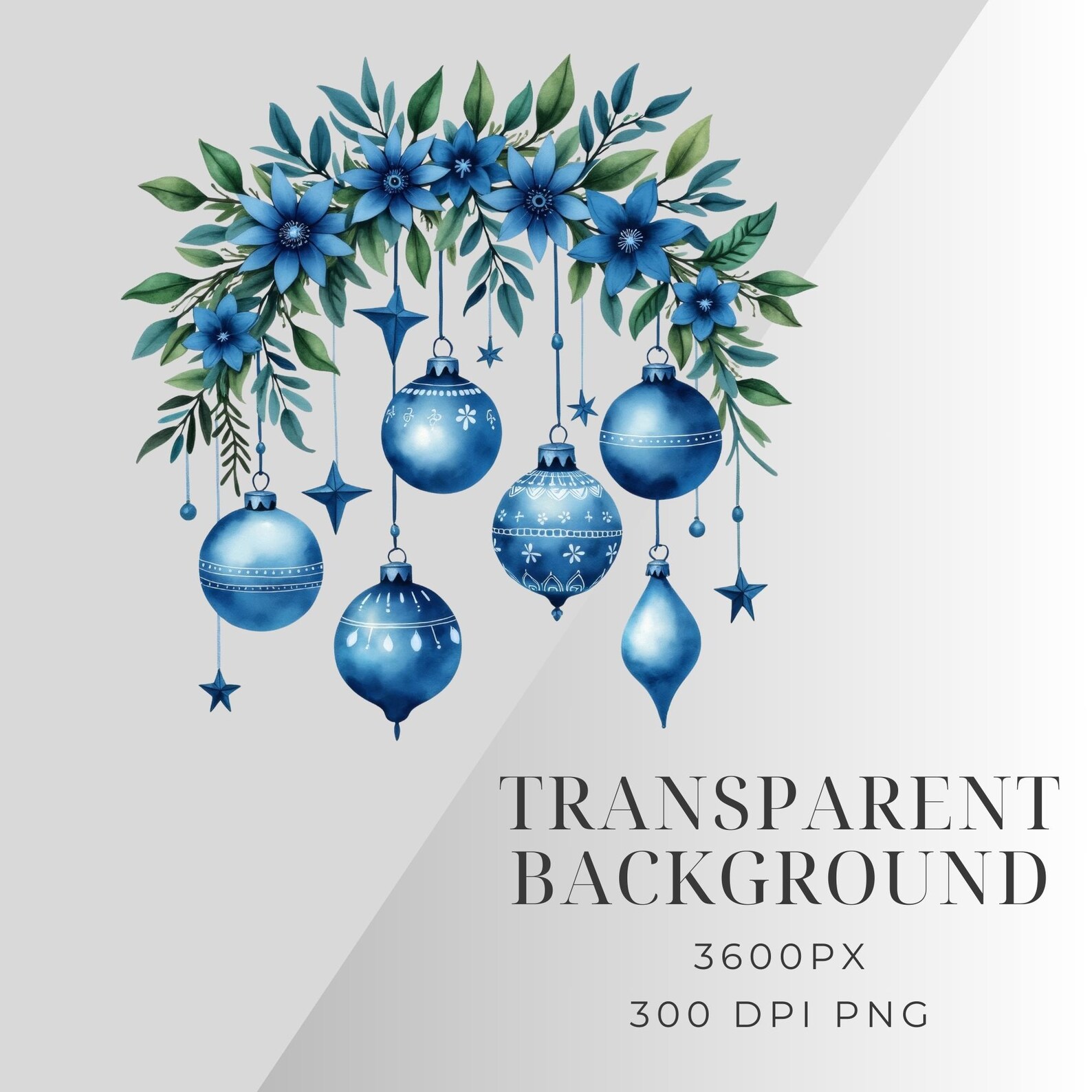 Elegant Blue Christmas Ornaments Art, Watercolor Winter Arrangements ...