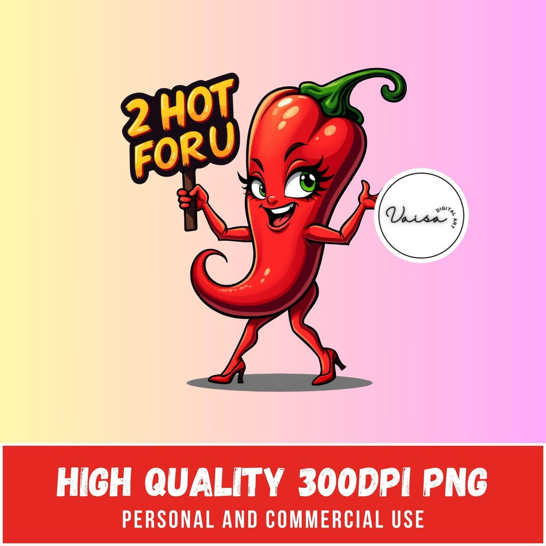 Spicy Pepper Cartoon Clipart, 2 Hot for U, PNG, Digital Download - Etsy