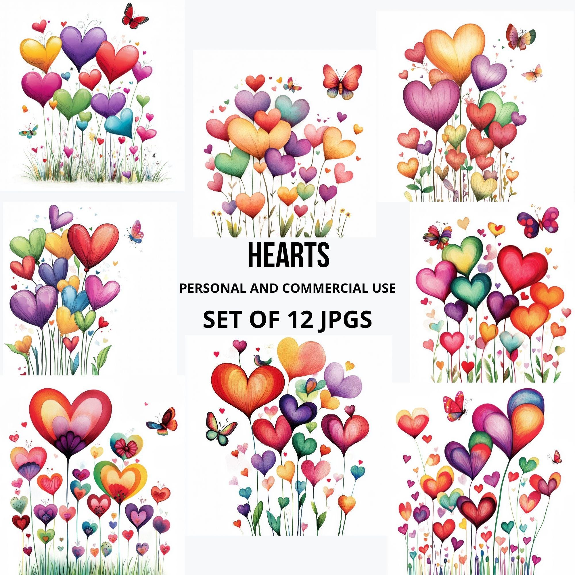 Heart Clipart Bundle, 12 Colorful Love-themed Illustrations, Jpgs Junk ...