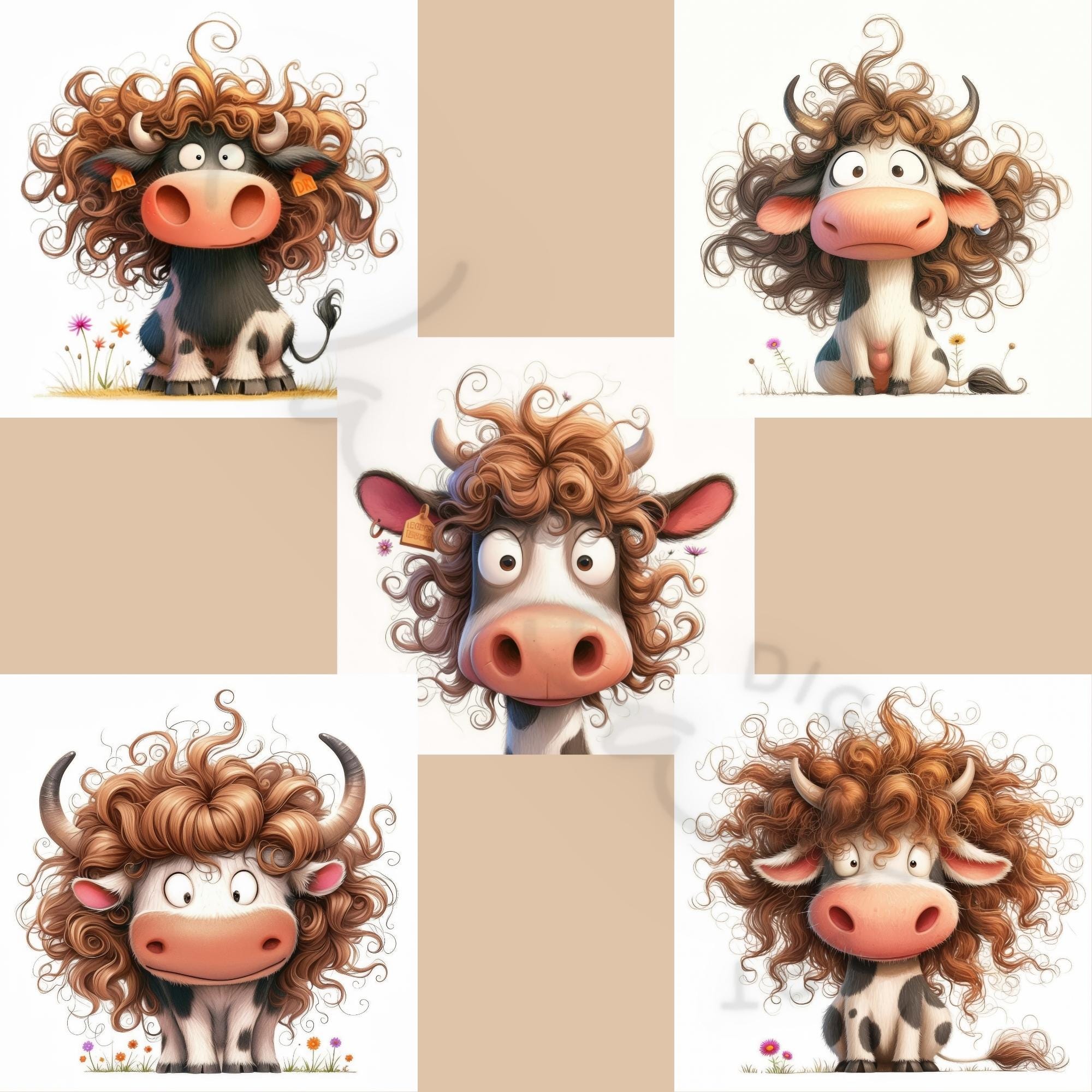 Quirky Cow Art, Funny Clipart Set, Whimsical Cow Illustrations, Farm ...