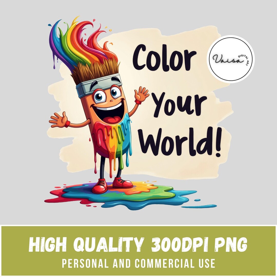 Color Your World Brush Clipart, Rainbow Paint Brush, PNG, Digital ...