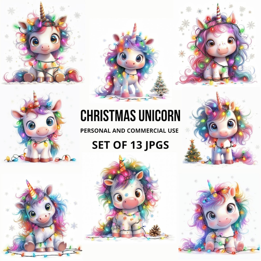 Christmas Unicorn Clipart Set, Cute Holiday Unicorn Illustrations ...