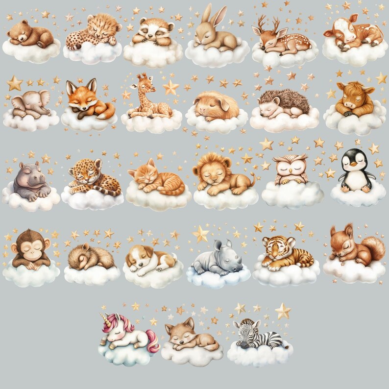 Watercolor Sleepy Animals Clipart, Cute Baby Animal Illustrations, Cute ...
