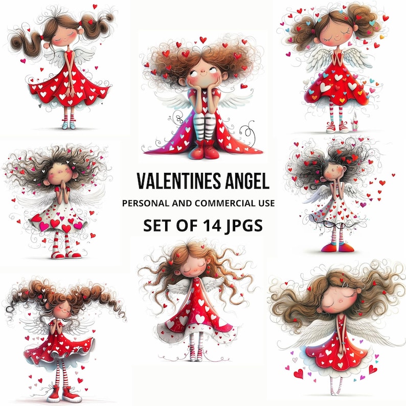 Quirky Valentine's Angel Clipart, Whimsical Love-themed Angel ...