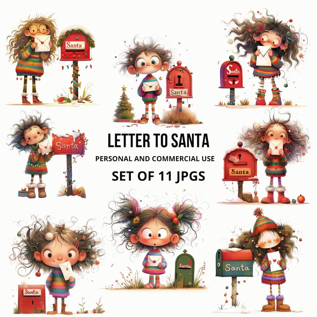 Letter to Santa Clip Art, 11 Jpgs Whimsical Christmas Illustrations for ...
