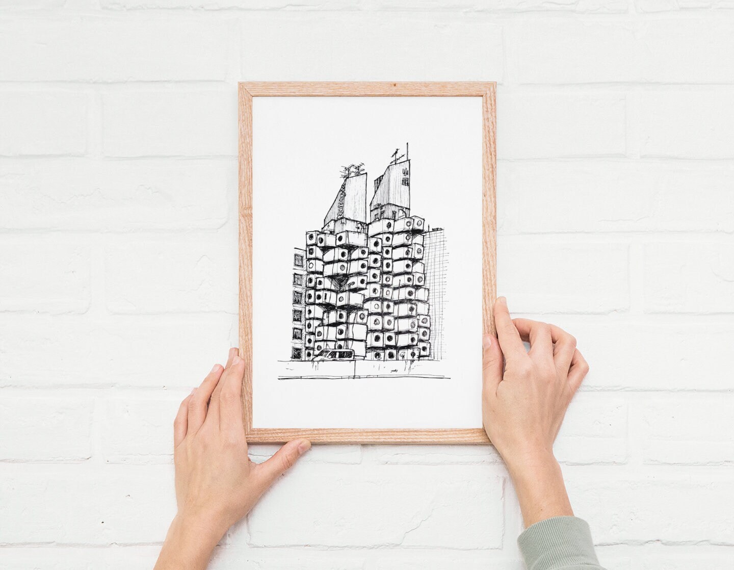 Nakagin Capsule Tower Print, Architecture Drawing, Hand Drawn Art ...