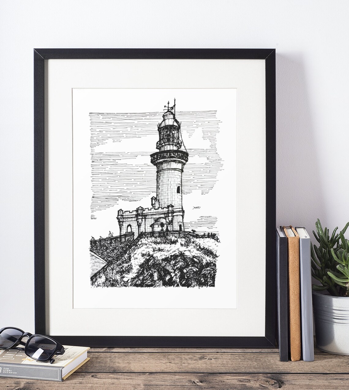 Byron Bay Lighthouse Print, Architecture Drawing, Hand Drawn Art ...