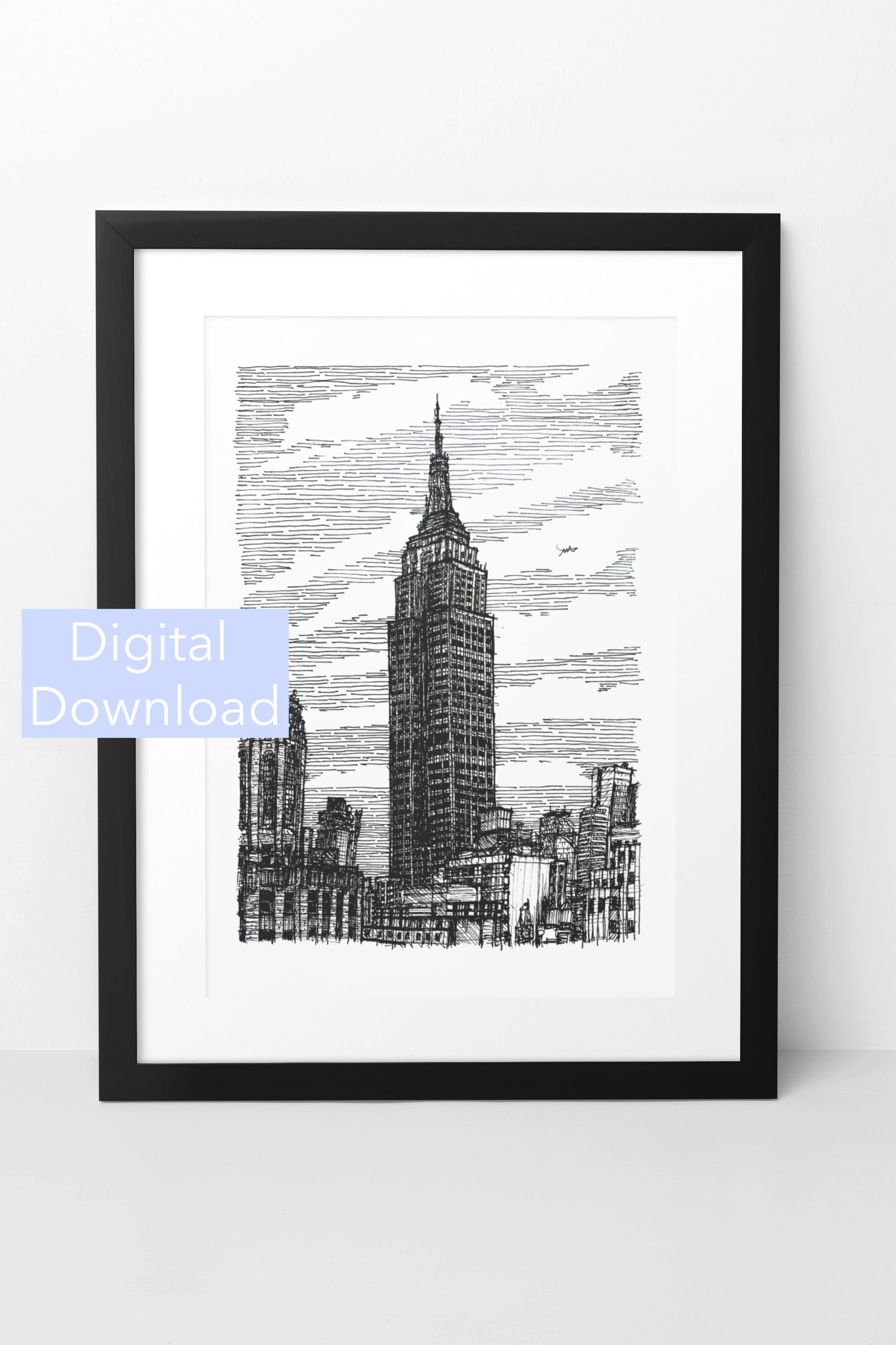 Empire State Building Print, Architecture Drawing, Hand Drawn Art, New ...