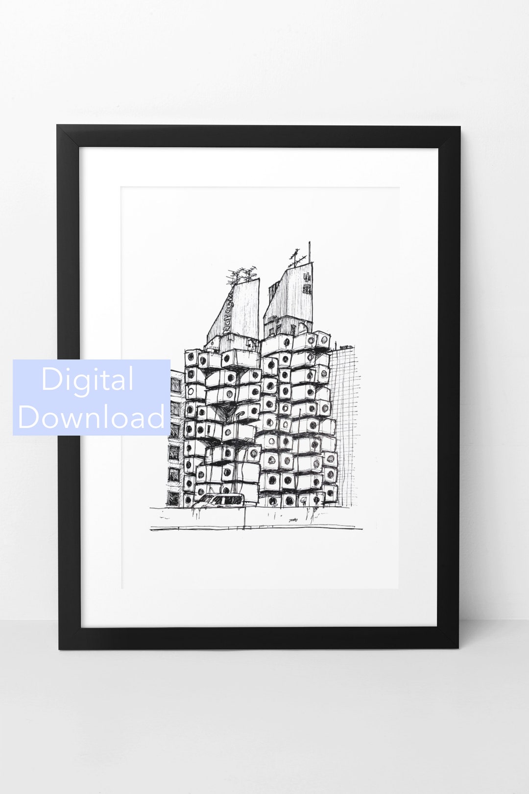 Nakagin Capsule Tower Print, Architecture Drawing, Hand Drawn Art ...