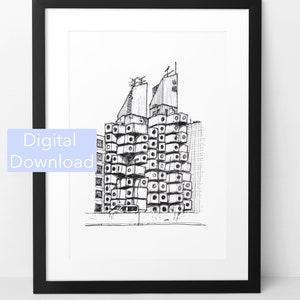 Nakagin Capsule Tower Print, Architecture Drawing, Hand Drawn Art ...