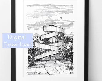 The Dancing House Print, Architecture Drawing, Hand Drawn Art, Prague ...