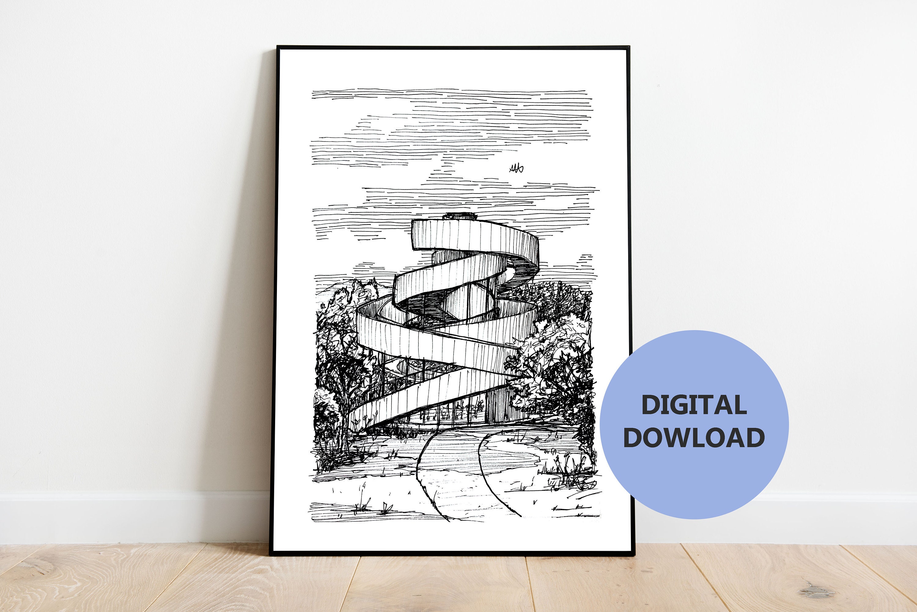 Ribbon Chapel Print, Architecture Drawing, Hand Drawn Art, Japan Art ...