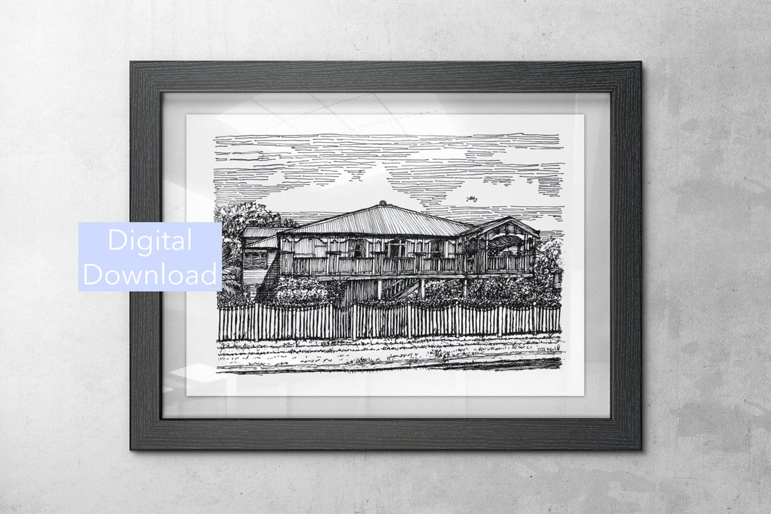 Queenslander House Print, Architecture Drawing, Hand Drawn Art ...