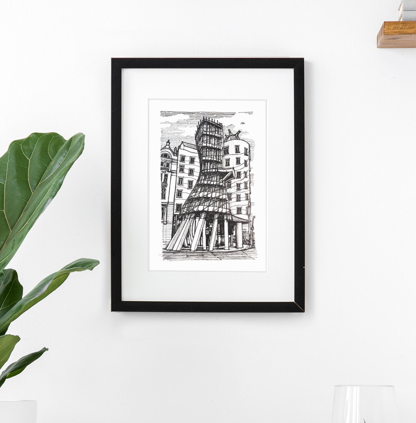 The Dancing House Print, Architecture Drawing, Hand Drawn Art, Prague ...