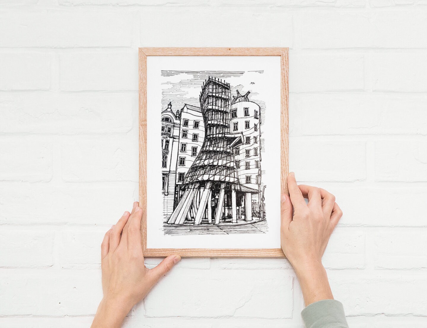 The Dancing House Print, Architecture Drawing, Hand Drawn Art, Prague ...