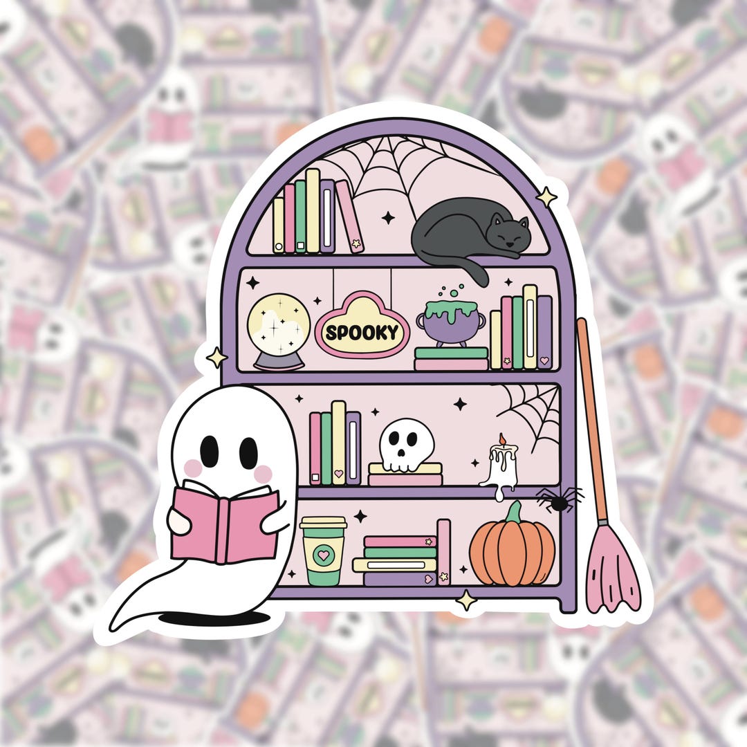 Haunted Book Shelf Vinyl Sticker | Spooky Bookish Sticker | Halloween ...