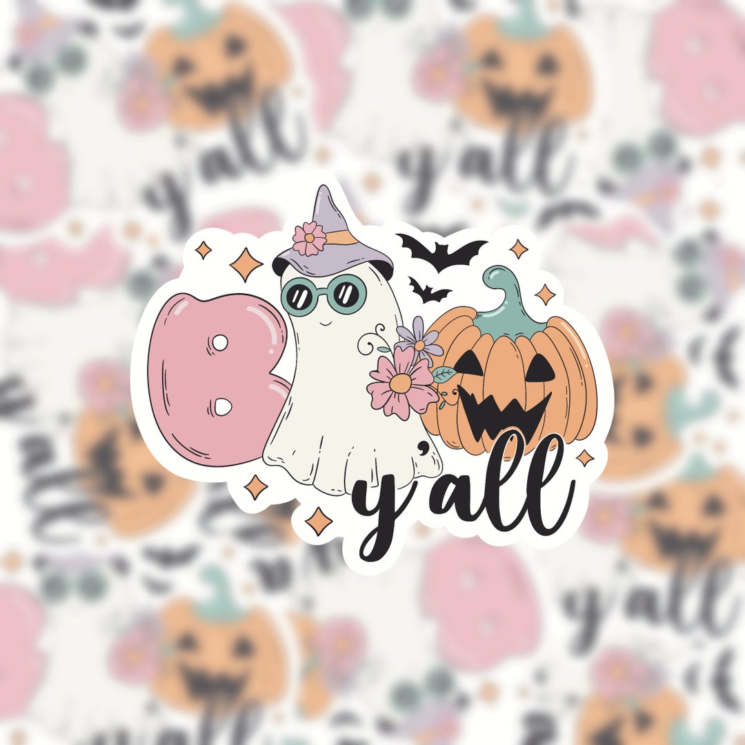 Boo Y'all Cute Ghost Vinyl Sticker - Water Resistant Stickers for Ipad ...
