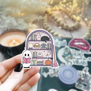 Haunted Book Shelf Vinyl Sticker | Spooky Bookish Sticker | Halloween ...