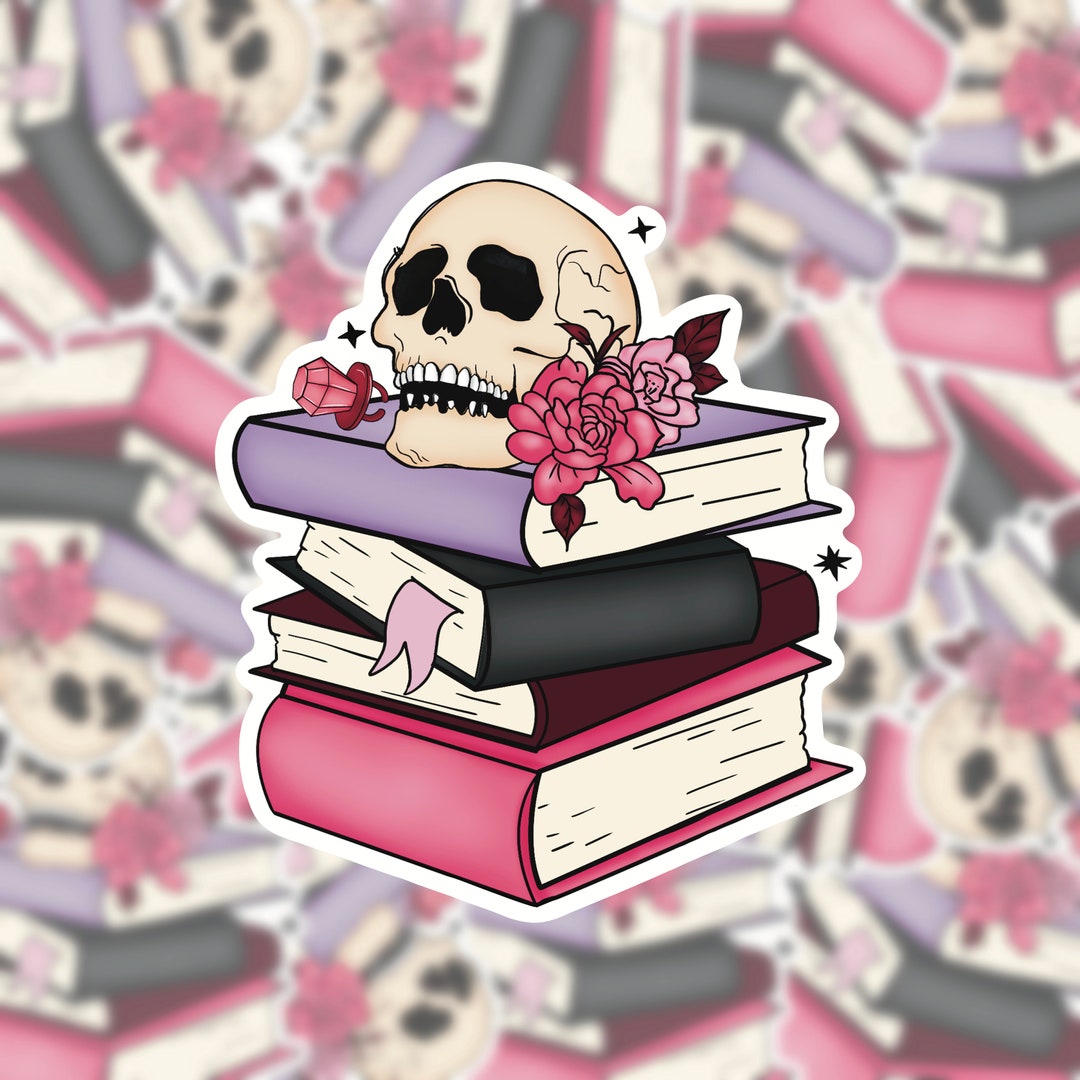 Bookstack Skeleton Skull Vinyl Sticker for Book Lovers, iPad Kindle Bookish Merch, Fantasy, YA ...