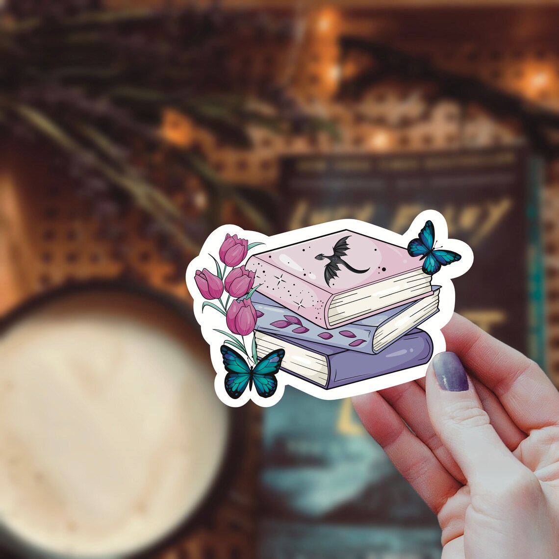 Fantasy Romance Bookstack Dragon Vinyl Sticker for Book Lovers, Ipad ...