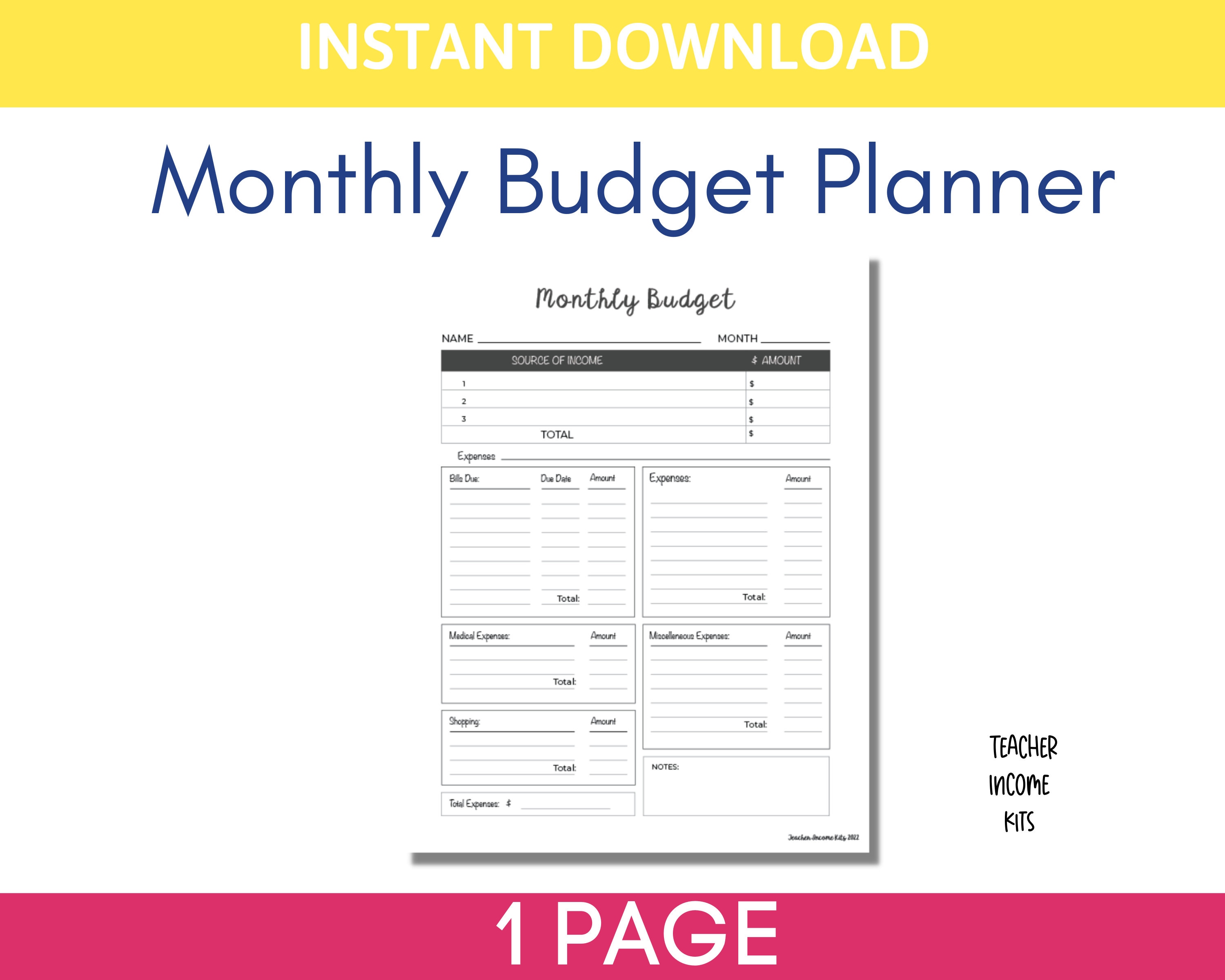 Printable Monthly Budget Planner| Printable Finance Planner | Monthly ...